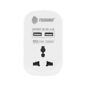 ปลั๊กแปลง 2ขาแบน 1 ช่อง 2 USB TOSHINO PU-10A ขาว | OneStockHome